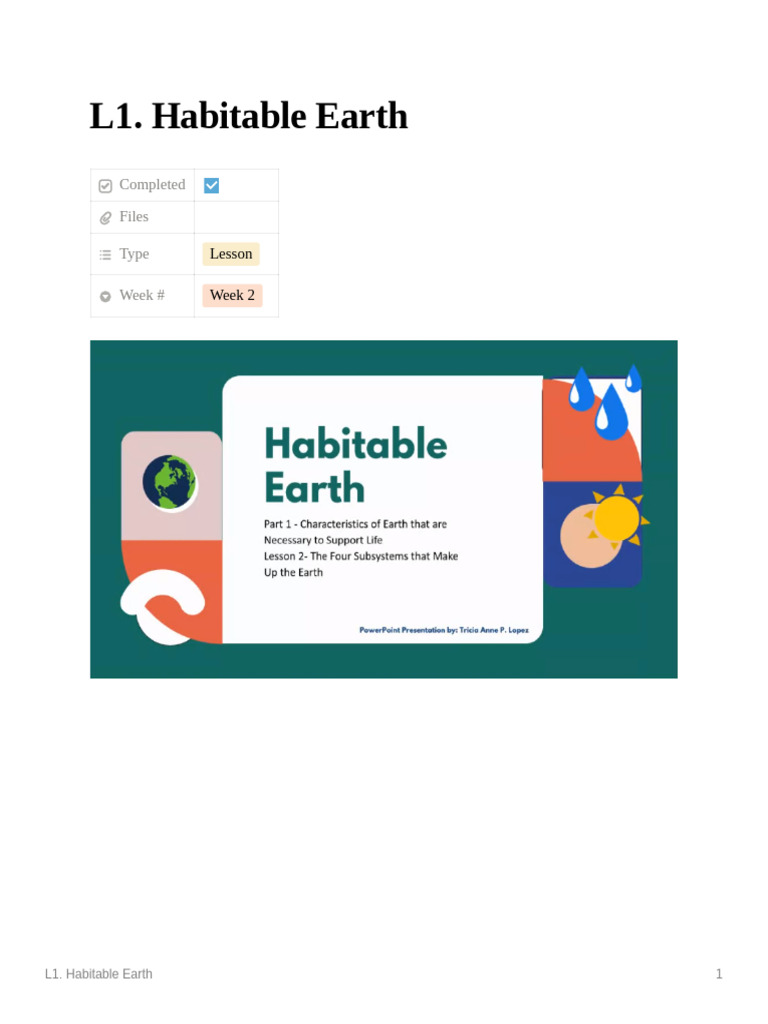 L1. Habitable Earth | PDF