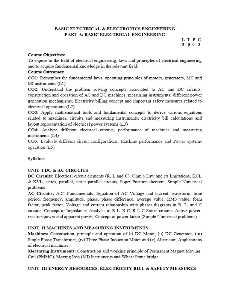 R23-Basic Electrical & Electronics Engineering (PART-A) | PDF | Ac Power | Electrical Network