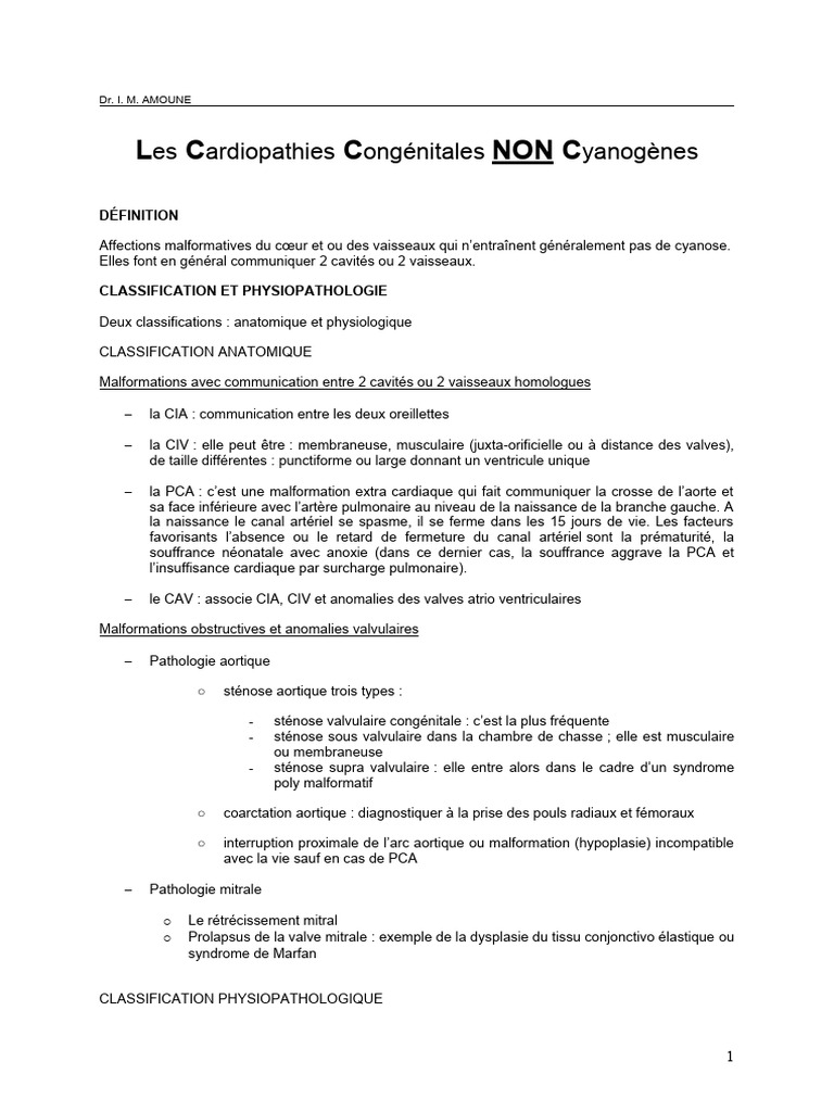 Cardiopathies Congénitales NON Cyanogènes | PDF | Cardiopathie congénitale | Aorte