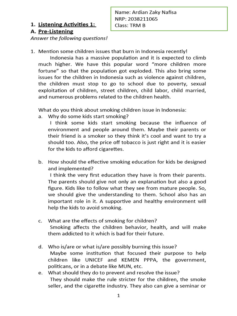 Working Sheet Listening Activity Note Taking | PDF