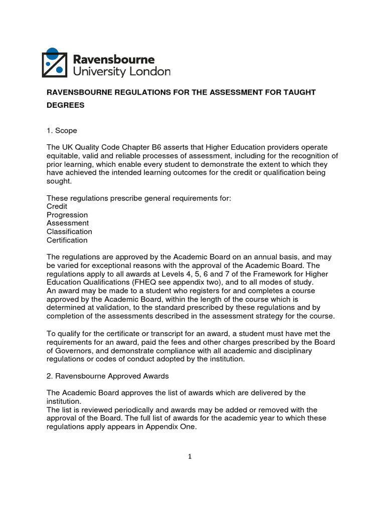 Ravensbourne Assessment Regulations Guide | PDF | Course Credit ...