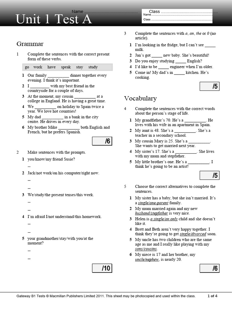 Gateway Test 1A | PDF | English Language