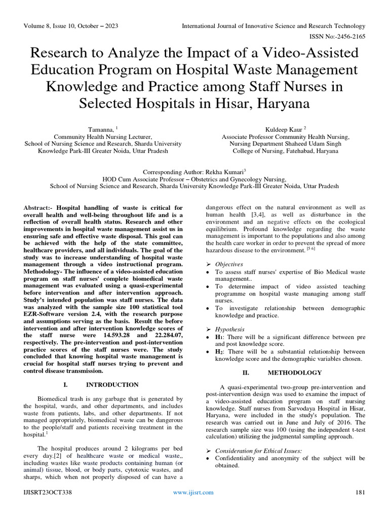 Research To Analyze The Impact of A Video-Assisted Education Program On ...