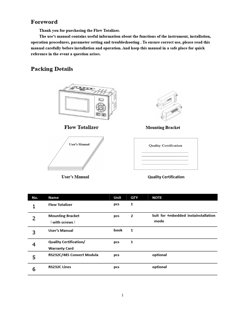 Flow Totalizer User Manual Guide | PDF