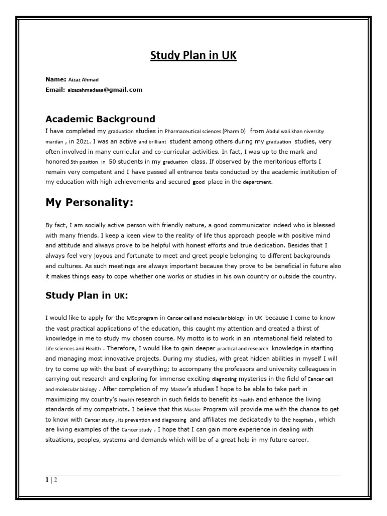 Study Plan For MSC Cancer Cell and Molecular Biology in UK | PDF