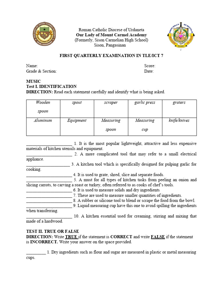 Grade 7 First Quarter Exam | Download Free PDF | Tablespoon | Shortening