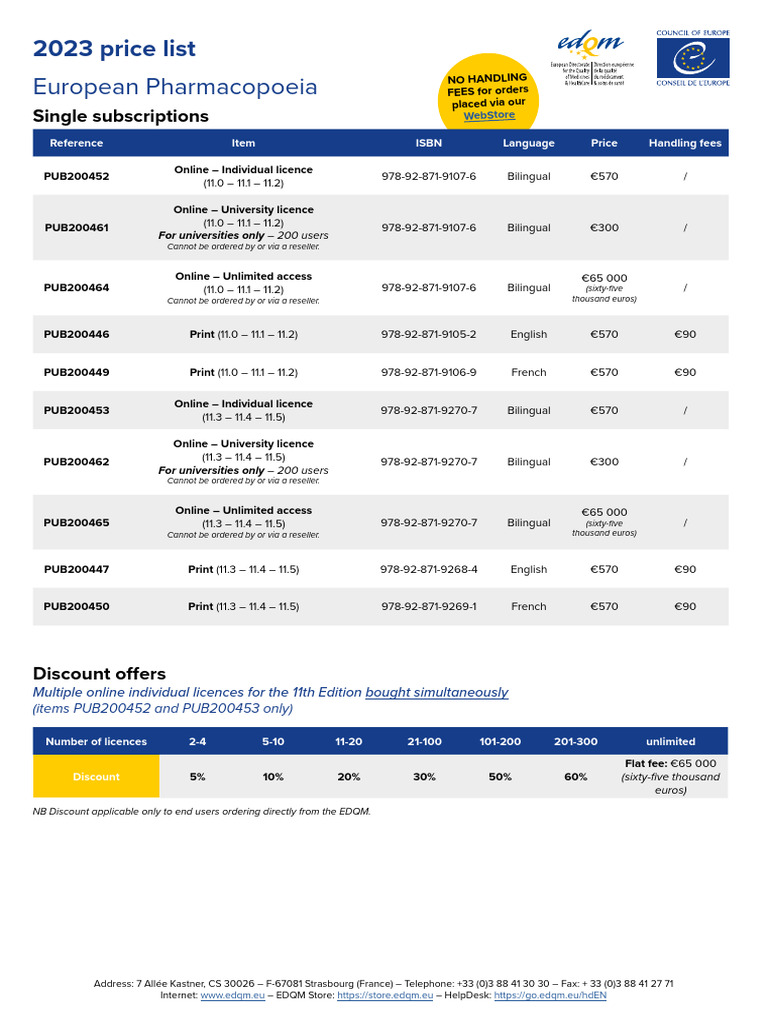 EDQM - 2024 Subscription To The European Pharmacopoeia - Supplements 11 ...