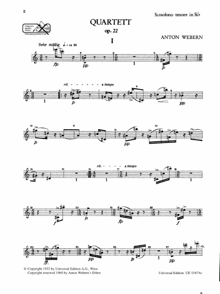 Webern - Quartet, Op. 22 Sax | PDF