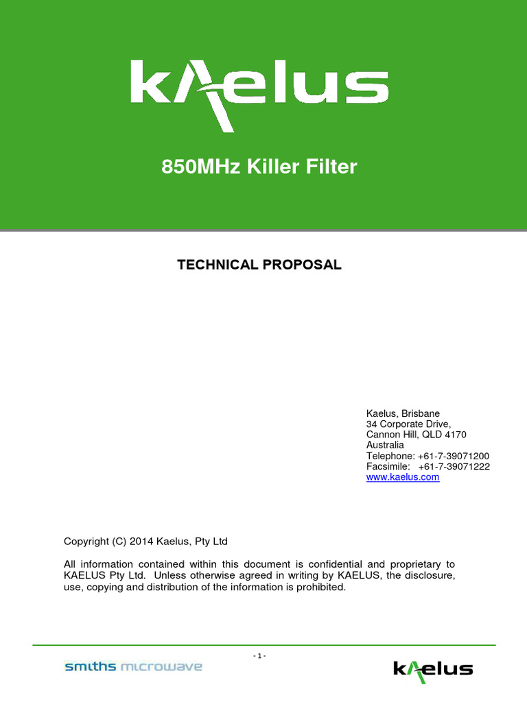 Telin 850MHz Killer Filter - Technical Proposal Rev 3 | PDF | Radio ...