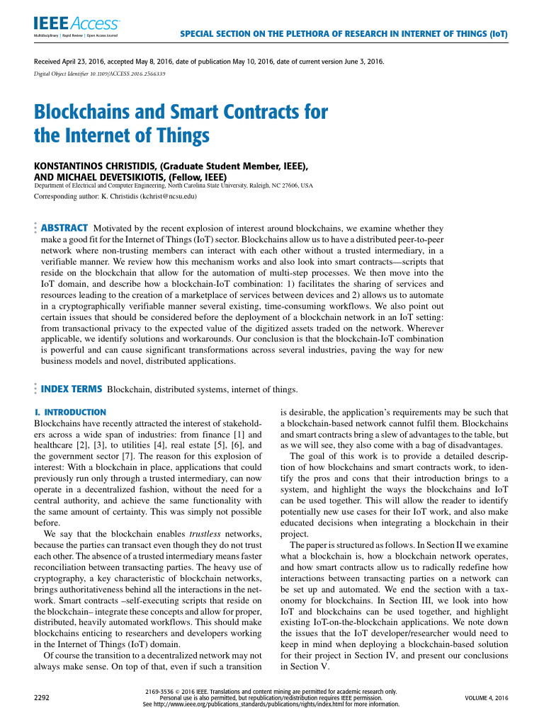 Blockchains and Smart Contracts For The Internet of Things | PDF | Cryptocurrency | Internet Of ...