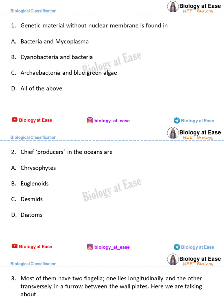 Biological Classification MCQs | PDF | Biology | Bacteria