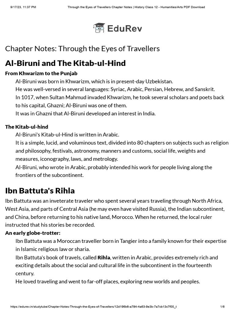 Through The Eyes of Travellers Chapter Notes - History Class 12 ...