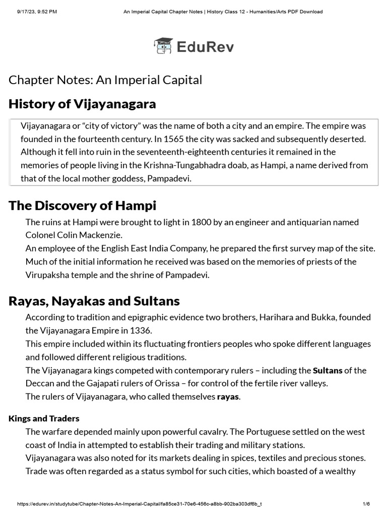 An Imperial Capital Chapter Notes - History Class 12 - Humanities ...