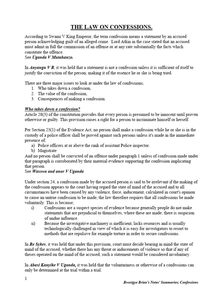 Confessions Notes 123128 | PDF | Confession (Law) | Legal Procedure