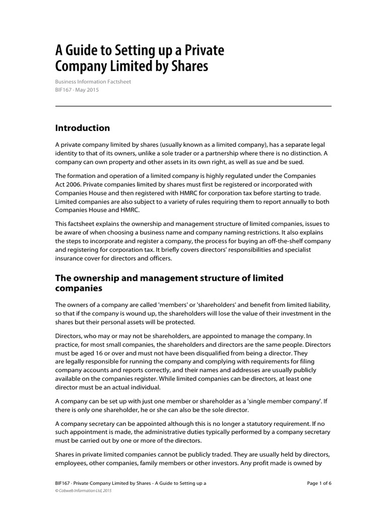 Setting Up as Ltd company UK | PDF | Limited Company | Board Of Directors