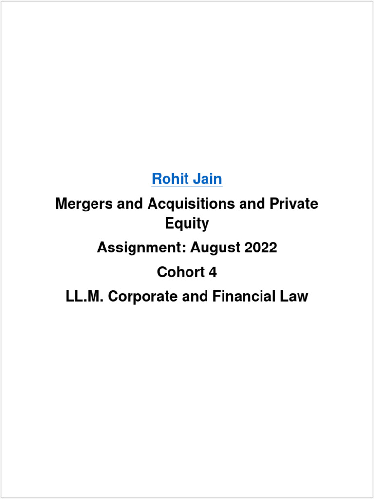 LLM Open Book Assignment M A and Private Equity 1690649042 | PDF | Mergers And Acquisitions ...