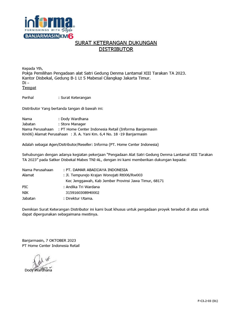 Surat Dukungan Informa | PDF | Karier & Perkembangan