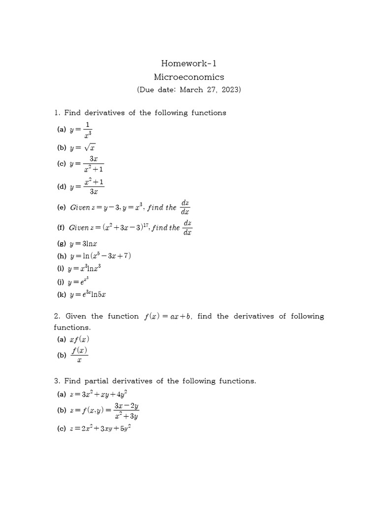 Microeconomics-HW1 (Spring 2023) | PDF | Mathematical Objects | Equations