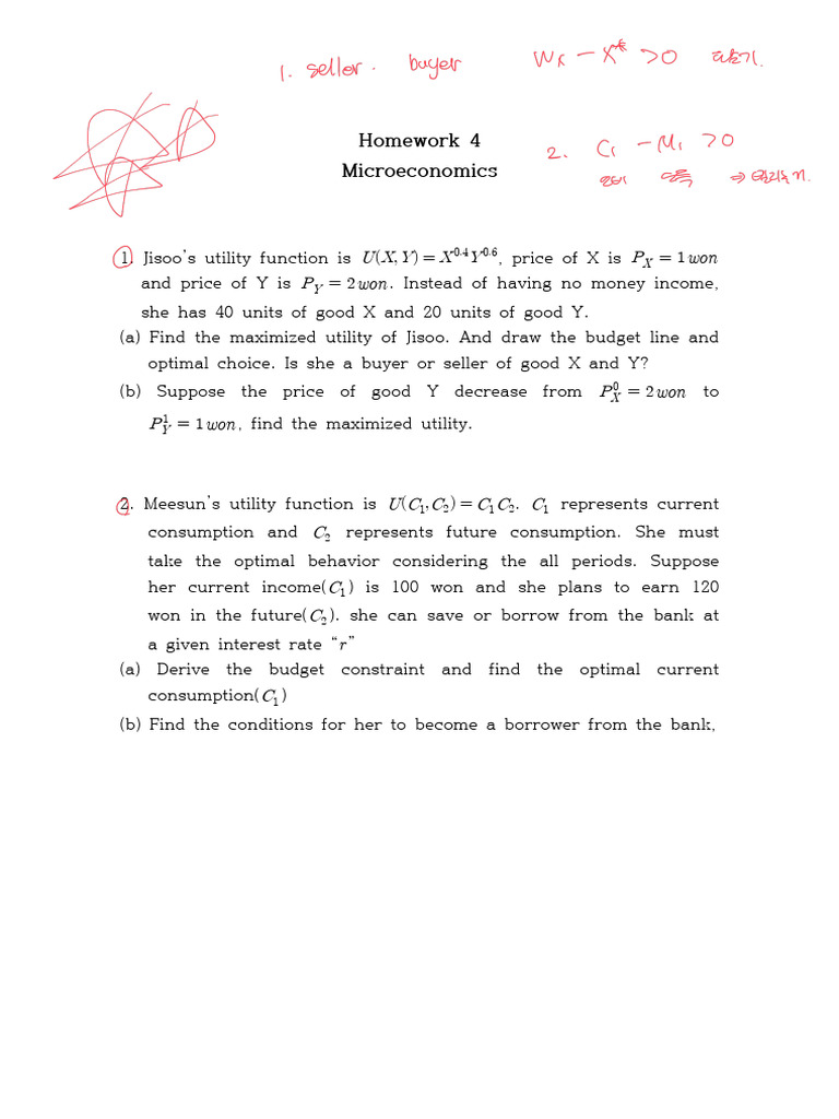 Microeconomics-HW4 (Spring 2023) | PDF | Finance & Money Management | Law