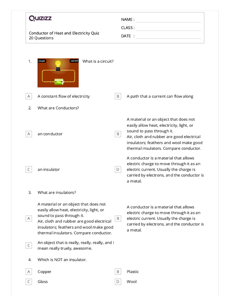Conductor of Heat and Electricity Quiz | PDF | Electrical Conductor ...