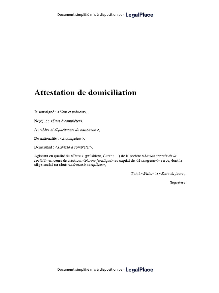 Modele Attestation Domiciliation | PDF