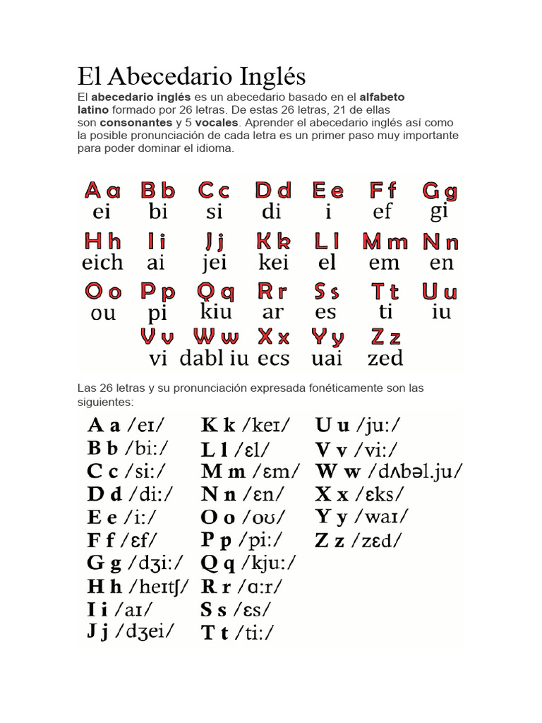 El Abecedario Inglés | PDF | Alfabeto | Idioma en Inglés