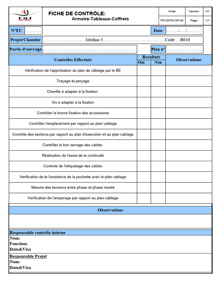 Fiche de Contrôle Armoire | PDF