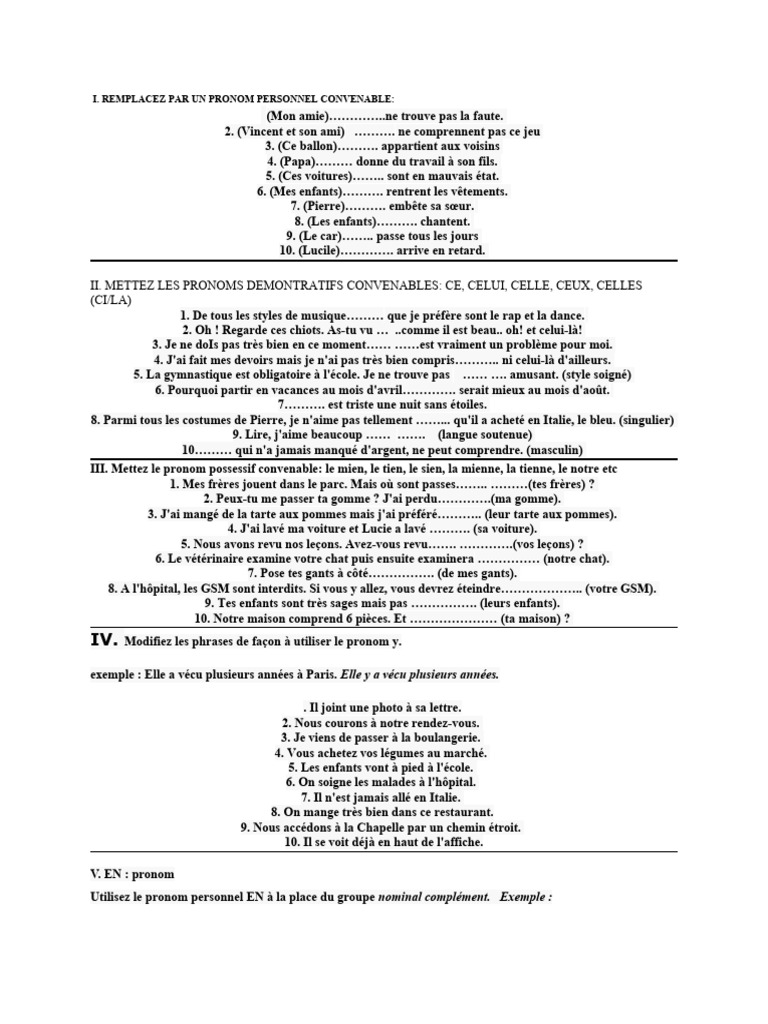 Exercices Le Pronom | PDF | Pronom