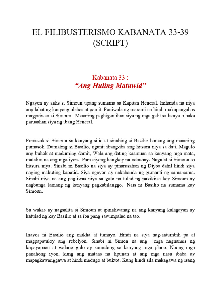 El Fili Kabanata 33-39 | PDF