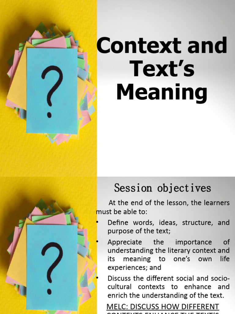 Understanding Text and Context Meaning | PDF | Language Arts ...