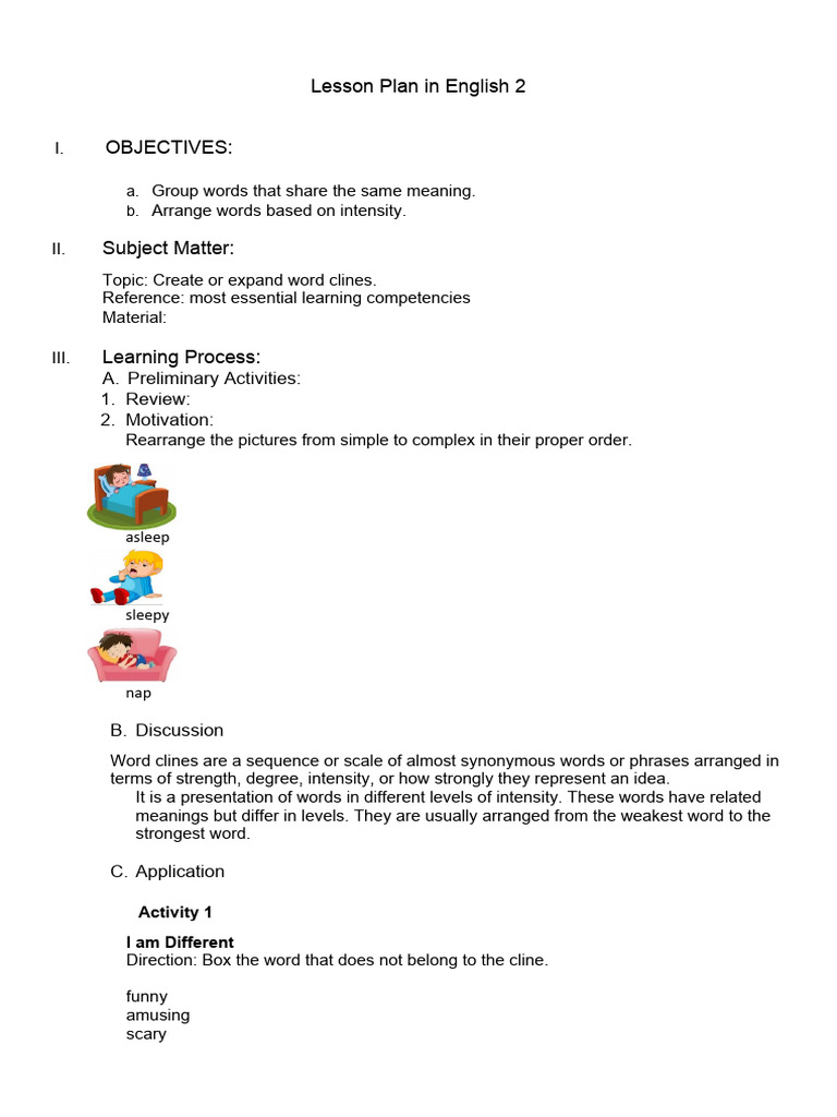 Word Cline Activities for Grade 2 | PDF