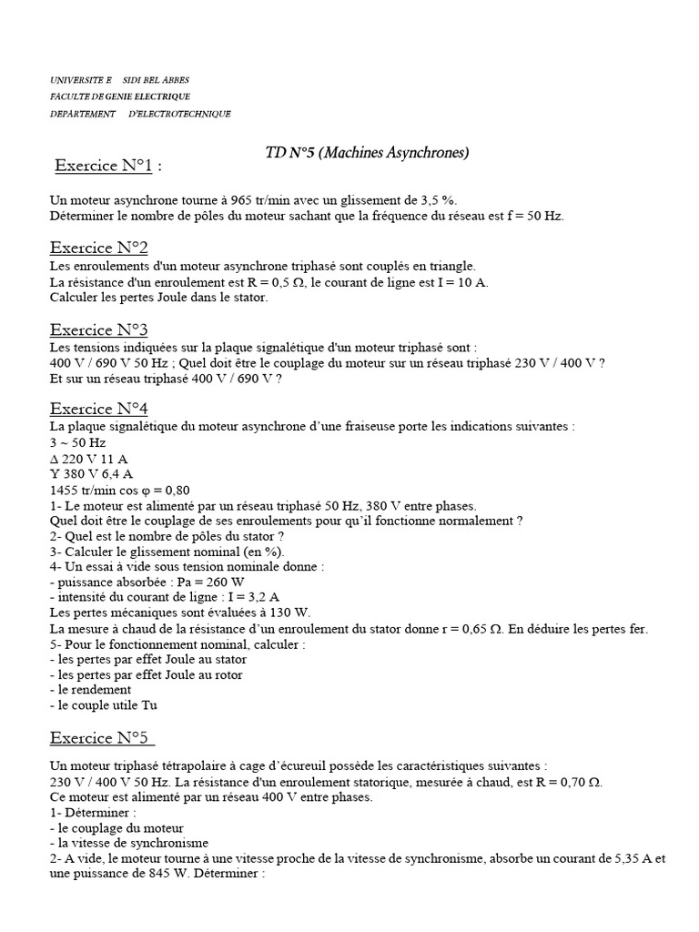 TD5 Electrotechnique Fondamentale 2 SBA | PDF