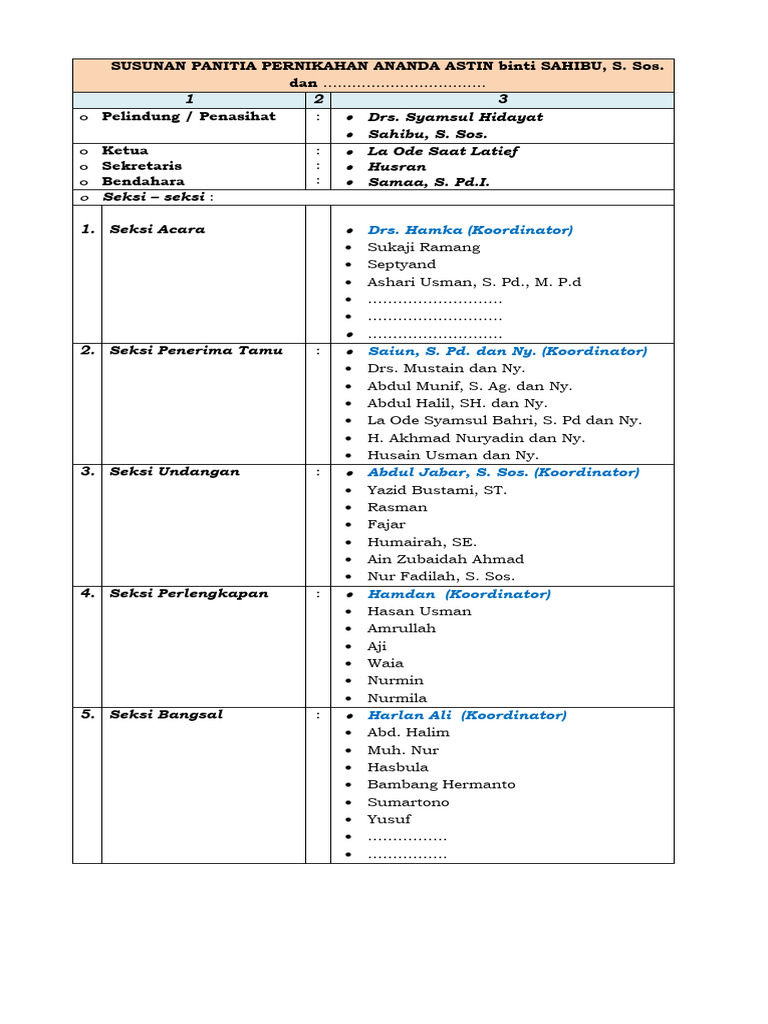 Contoh SUSUNAN PANITIA PERNIKAHAN | PDF Contoh SUSUNAN PANITIA PERNIKAHAN | PDF