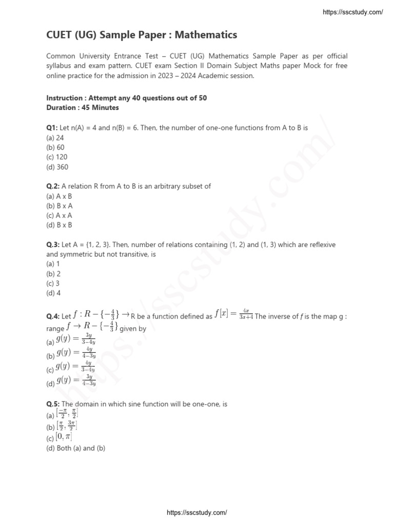CUET UG Mathematics | PDF