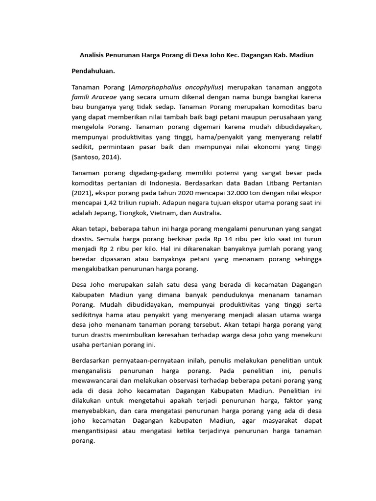 Penurunan Harga Porang di Joho | PDF