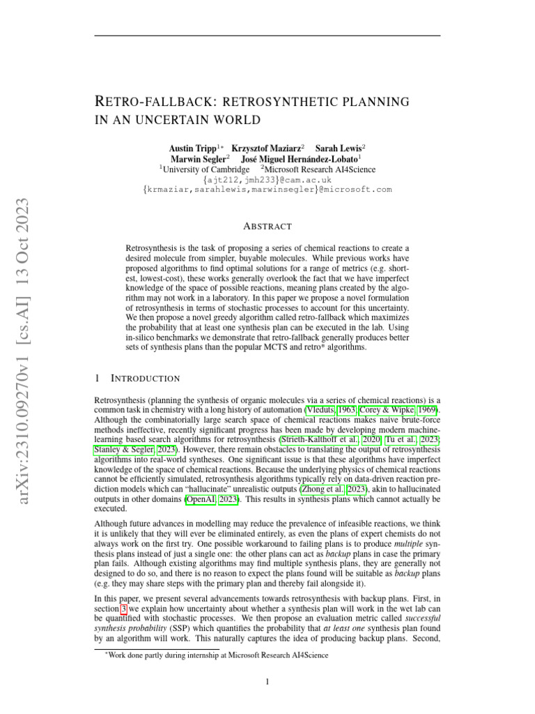 Retro-Fallback: Retrosynthetic Planning in An Uncertain World | PDF