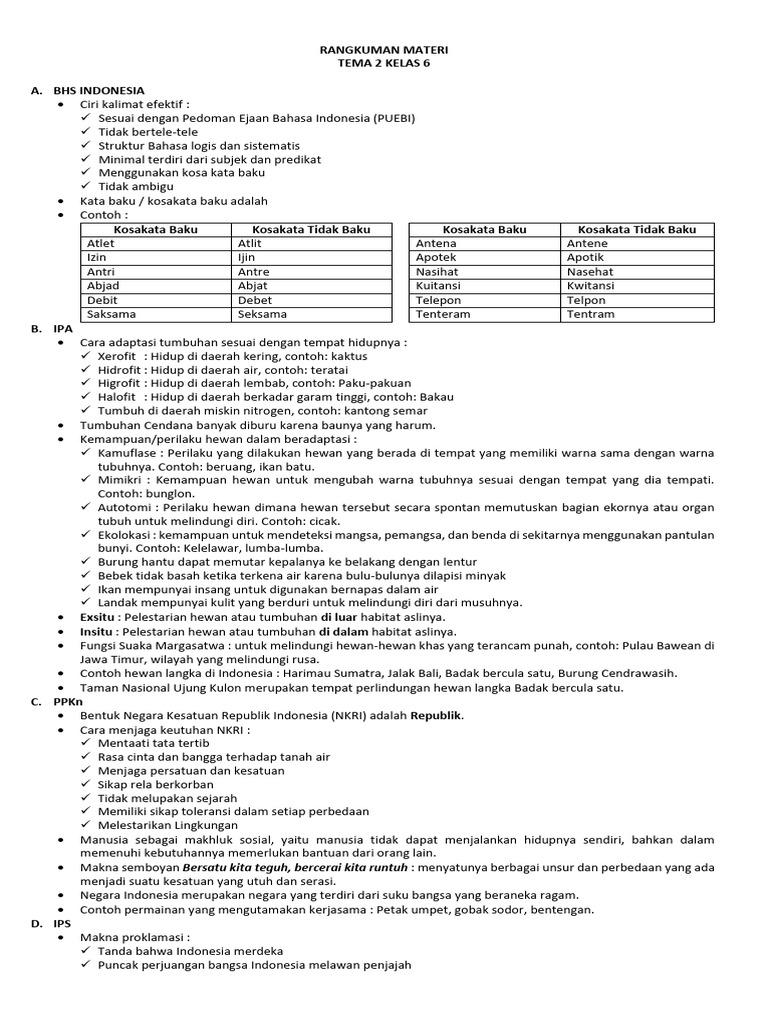 Rangkuman Materi Tema 2 Kelas 6 | PDF Rangkuman Materi Tema 2 Kelas 6 | PDF