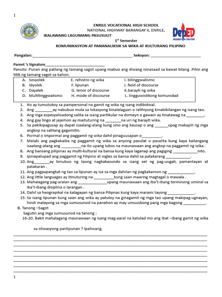 Kompan SUMMATIVE 2 S.Y-2020-2021 | PDF