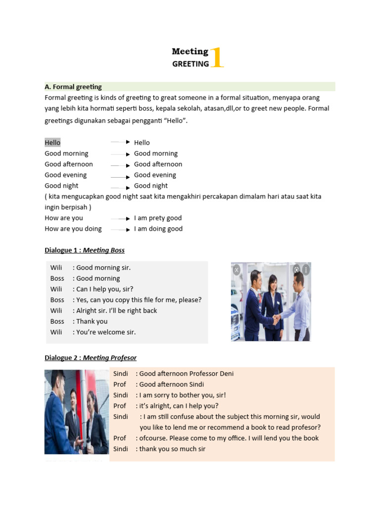 Meeting 1 Greeting Speak English | PDF | Career & Growth | Language ...