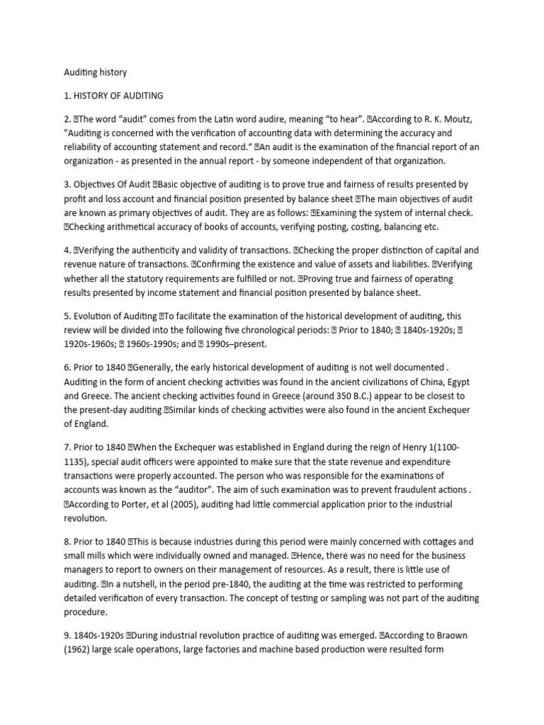 Evolution of Auditing Practices | PDF | Finance & Money Management