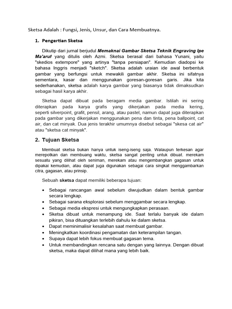 Fungsi, Jenis, Unsur Dan Cara Membuat Sketsa | PDF