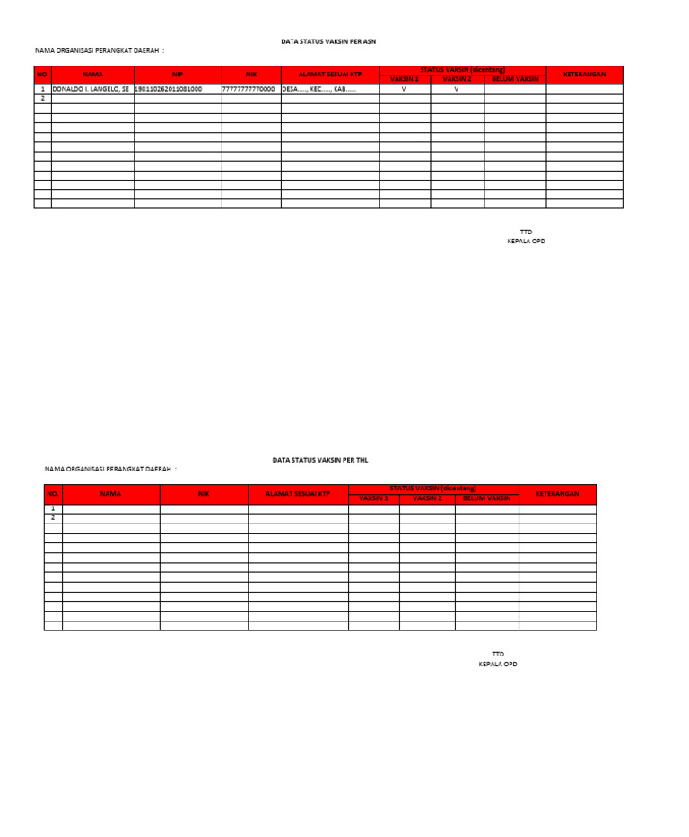 Format Laporan Data Vaksin AS4 | PDF