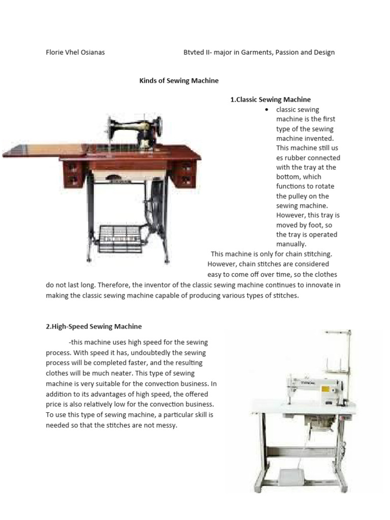 Florie Vhel OsianasBtvted II Assignment | PDF | Sewing Machine | Sewing