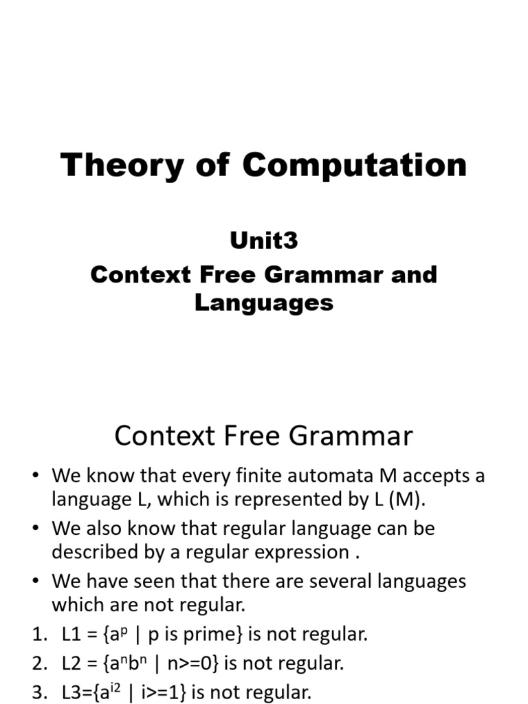 TOC Unit 3 Context Free Grammer | PDF