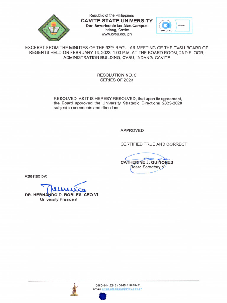 BOR Resolution No. 6 S 2023 University Strategic Directions 2023 2028 | PDF