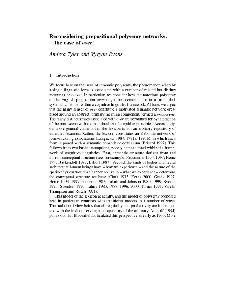 Reconsidering Prepositional Polysemy Networks: The Case of Over | PDF ...