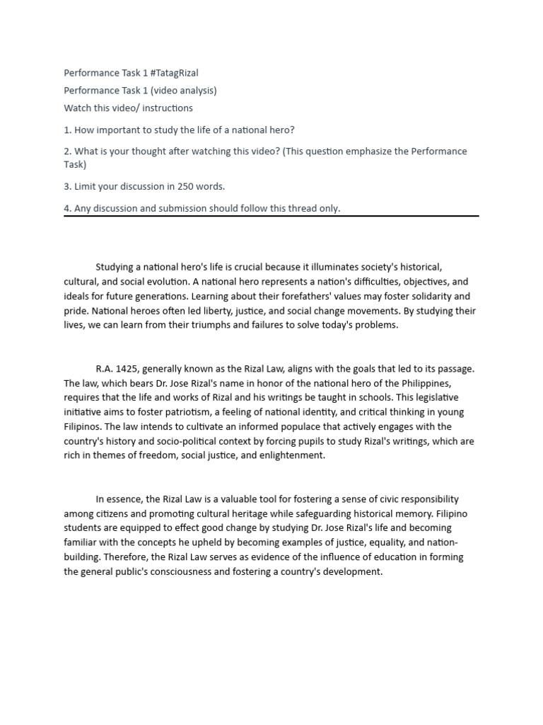 Performance Task 1 #TatagRizal | PDF