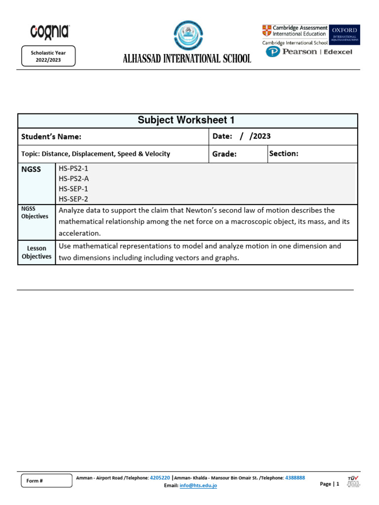 Distance, Displacement, Speed & Velocity Worksheet | PDF | Velocity | Speed