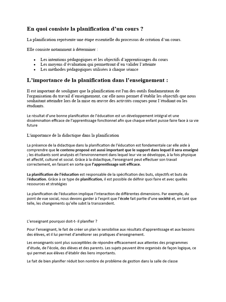 En Quoi Consiste La Planification | PDF
