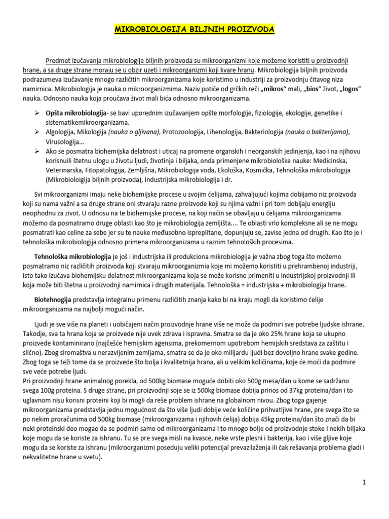 Mikro Bilnjih Priozvoda - SKRIPTA | PDF